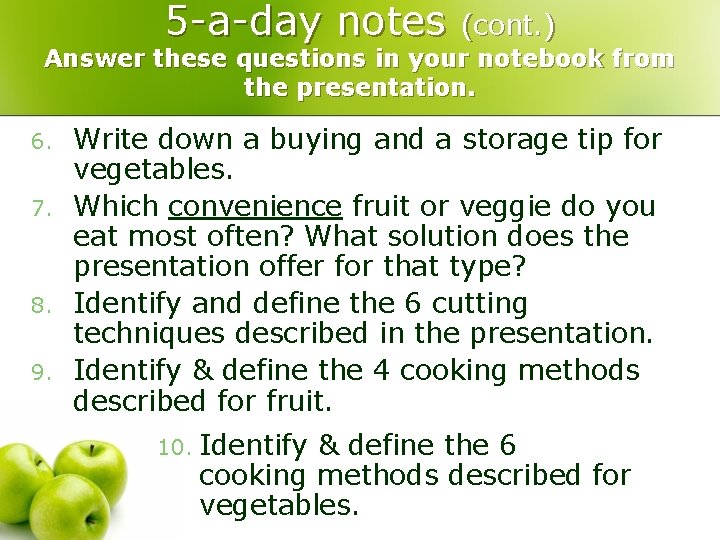 Fruits and Veggies 5 A Day the Color