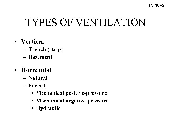 TS 10 1 VENTILATION The systematic removal of