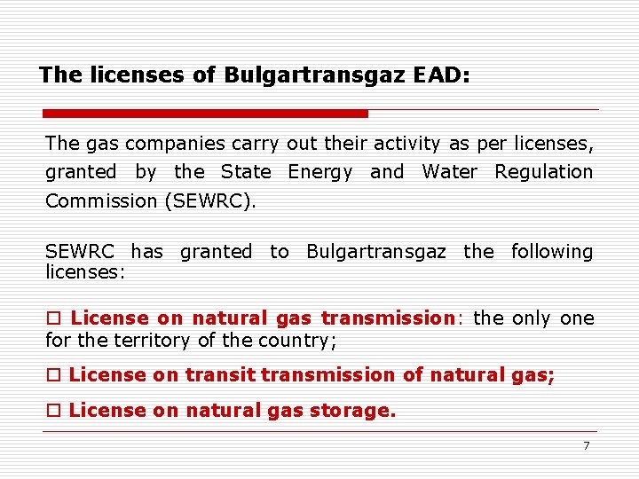 The Bulgarian Natural Gas Market The TSOs point