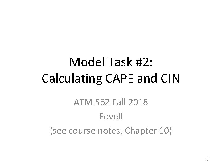 Model Task 2 Calculating CAPE and CIN ATM