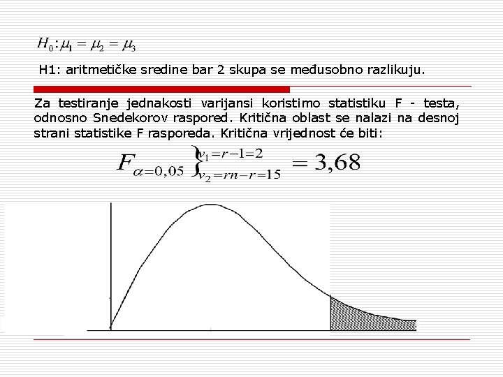 Analiza varijanse Analiza varijanse sa jednim faktorom varijabiliteta