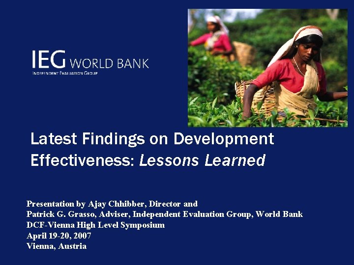 Latest Findings on Development Effectiveness Lessons Learned Presentation