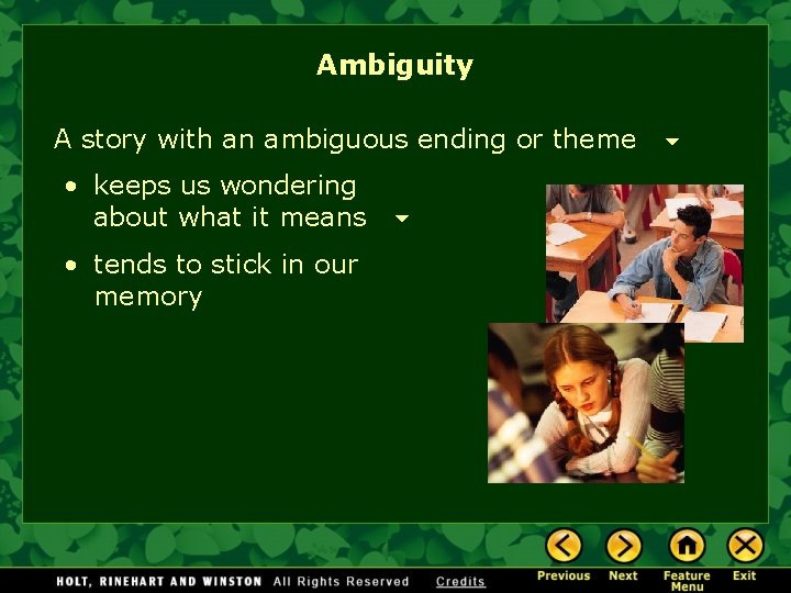 Irony and Ambiguity Feature Menu The Best Stories