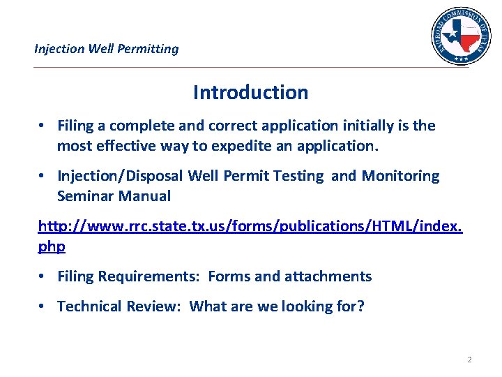 Railroad Commission of Texas Injection Well Permitting Oil