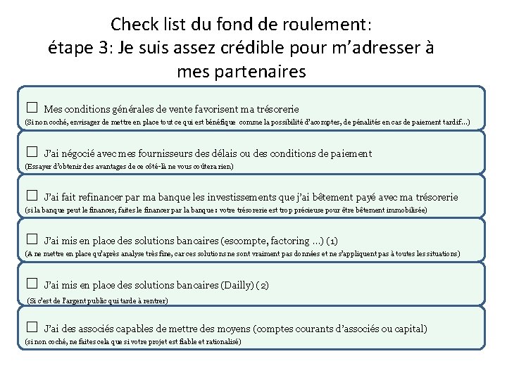 La check list de surveillance de son bfr