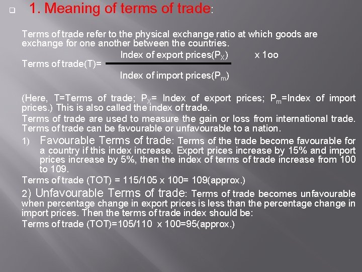 Terms of trade and principle of reciprocal demand