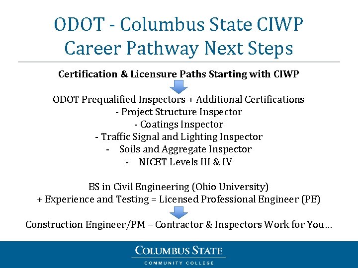 The ODOT Columbus State Construction Inspection Workforce Program