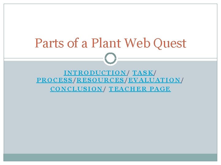 Parts of a Plant Web Quest INTRODUCTION TASK