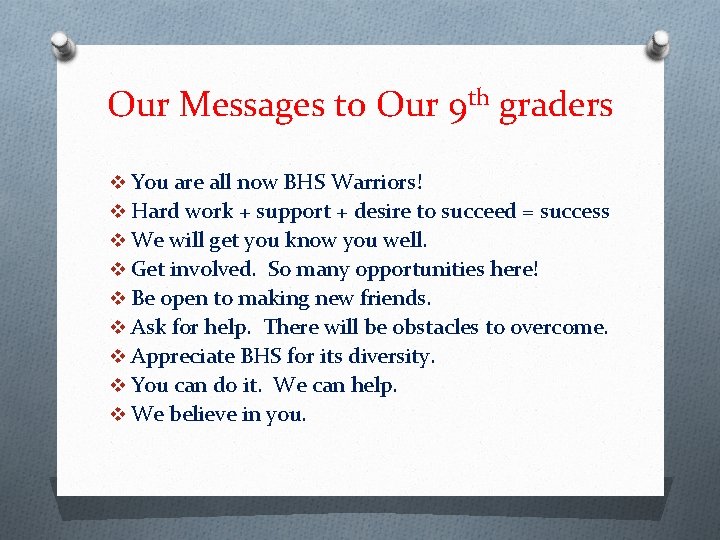 9 th Grade PTO Night Welcome to BHS