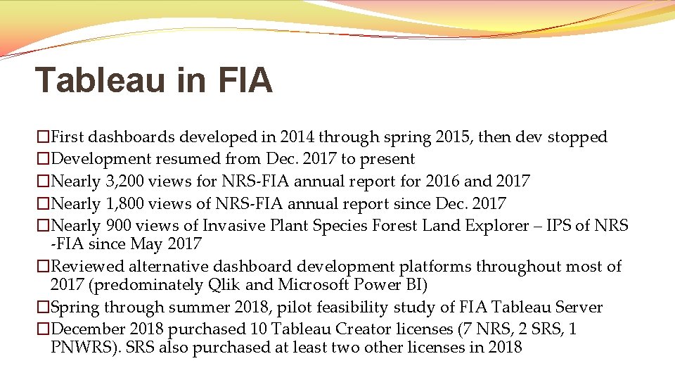 2018 NRS FIA Management Team Meeting Dashboards via