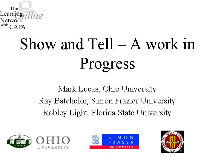 Show and Tell A work in Progress Mark