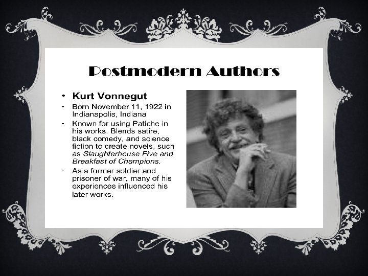 POSTMODERN AUTHORS LIST OF CONTEMPORARY BRITISH AUTHORS AND