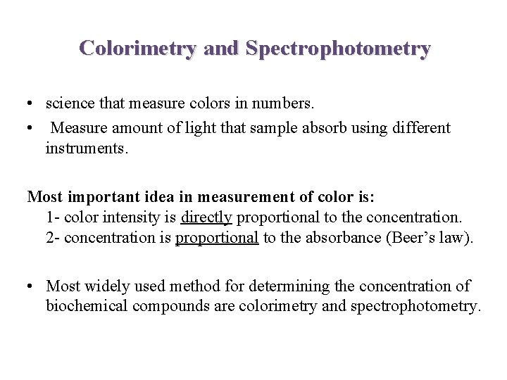 Lab 9 Measurement of colors Spectrophotometry Analytical biochemistry