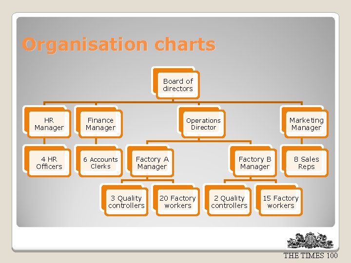 Organisational structure THE TIMES 100 Internal structure of