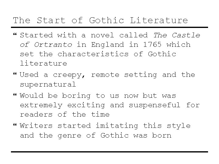 Introduction to Gothic and Horror Writing Brainstorming Background