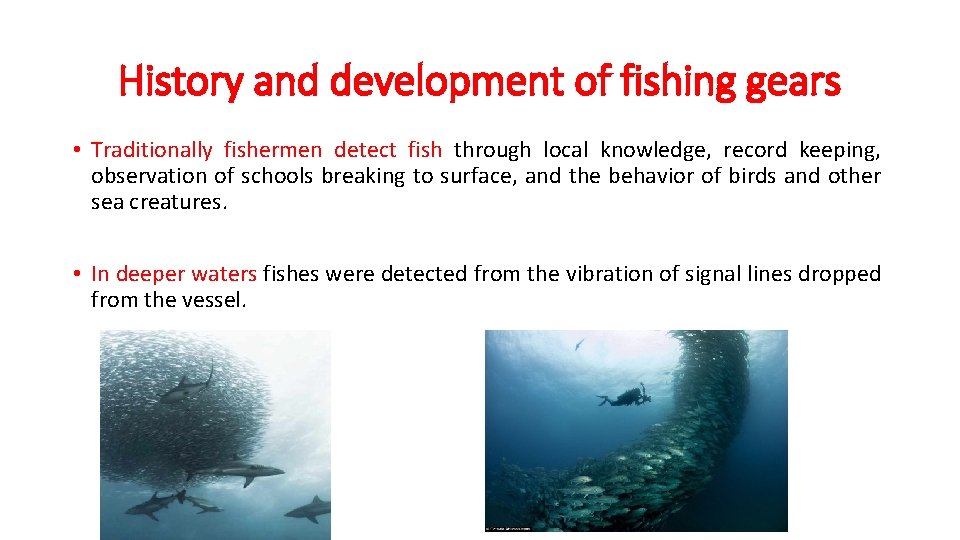 History and development of fishing gears Subject Fishing