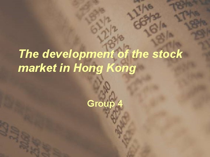 The development of the stock market in Hong