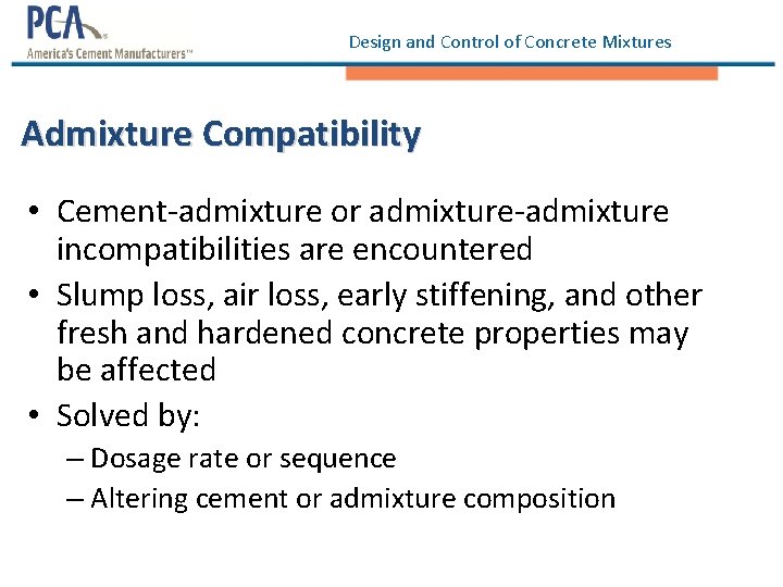 Design and Control of Concrete Mixtures Chemical Admixtures