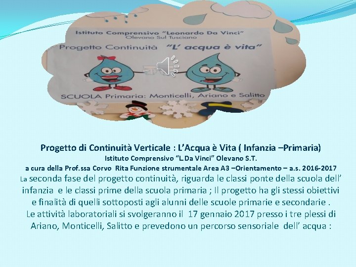Progetto di Continuit Verticale LAcqua Vita Infanzia Primaria