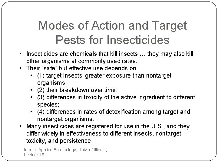 Modes of Action and Target Pests for Insecticides