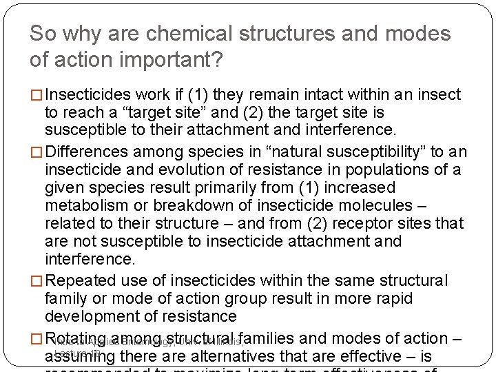 Modes of Action and Target Pests for Insecticides