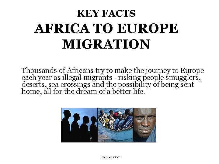 KEY FACTS AFRICA TO EUROPE MIGRATION Thousands of