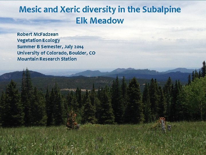 Mesic and Xeric diversity in the Subalpine Elk