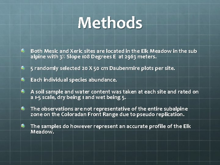 Mesic and Xeric diversity in the Subalpine Elk