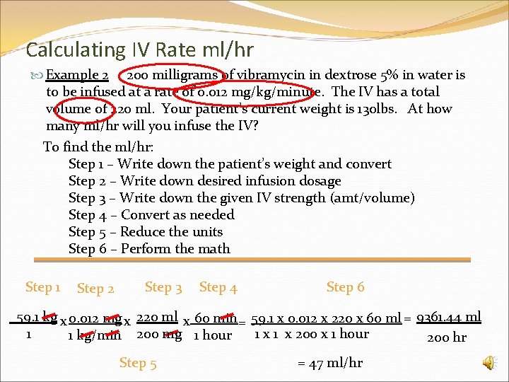 Calculating IV Rate mlhr for Drug Dosage based