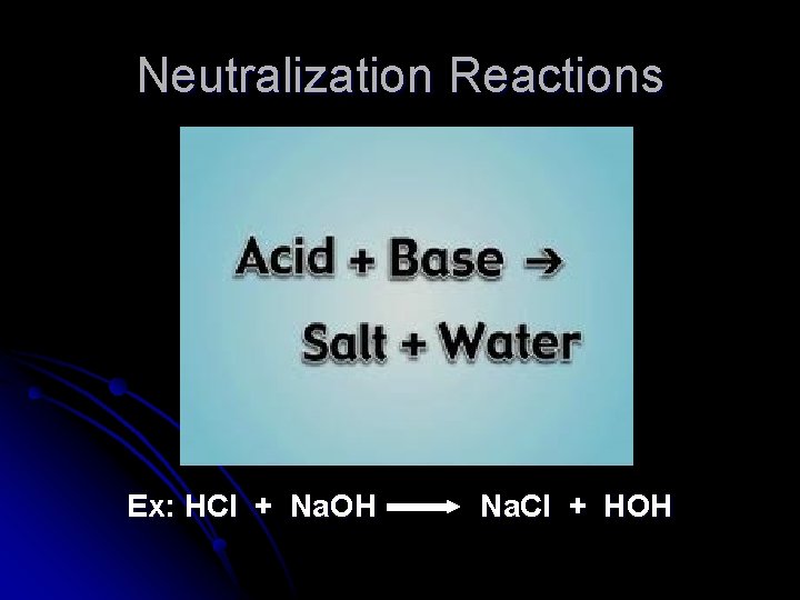 Neutralization Reactions Ex HCl Na OH Na Cl
