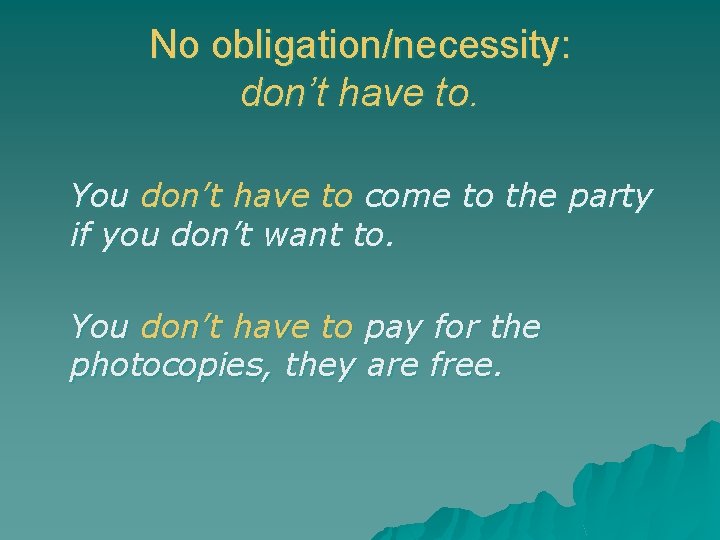 MODAL VERBS I Must have to dont have