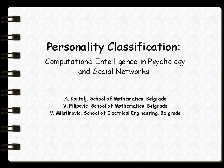 Personality Classification Computational Intelligence in Psychology and ...
