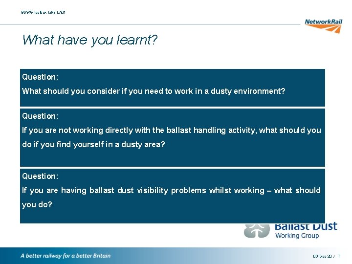 BDWG toolbox talks LA 01 Ballast Dust on