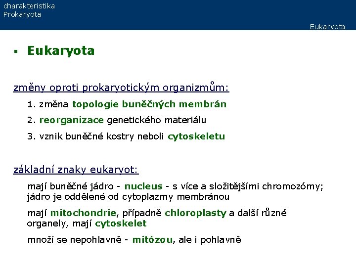 vod Prokaryota Eukaryota Dv skupiny nade bunnch organism
