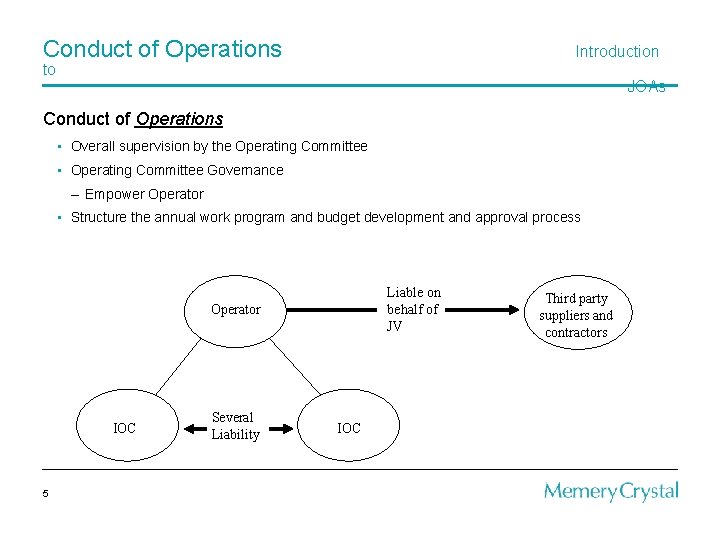 JOINT OPERATING AGREEMENTS Sean Rush September 2012 Summary