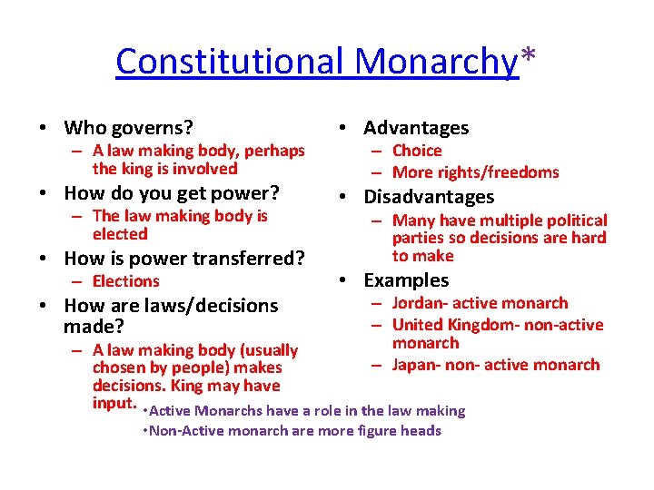Types of Governments Dictatorship Who governs One person