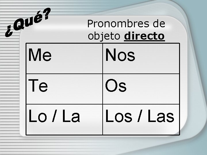 El uso de los Pronombres de objeto directo