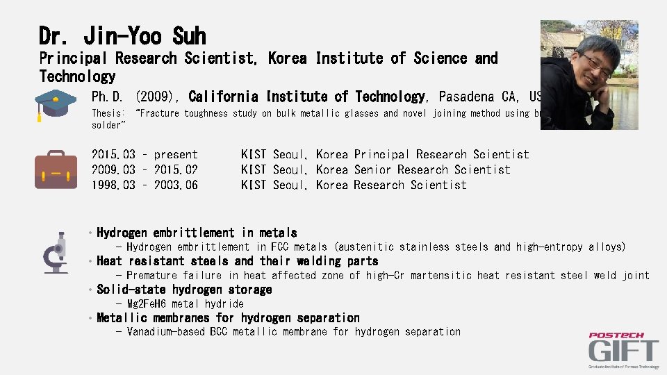 Dr JinYoo Suh Principal Research Scientist Korea Institute