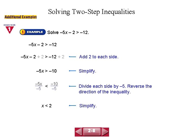 COURSE 3 LESSON 2 8 Solving TwoStep Inequalities