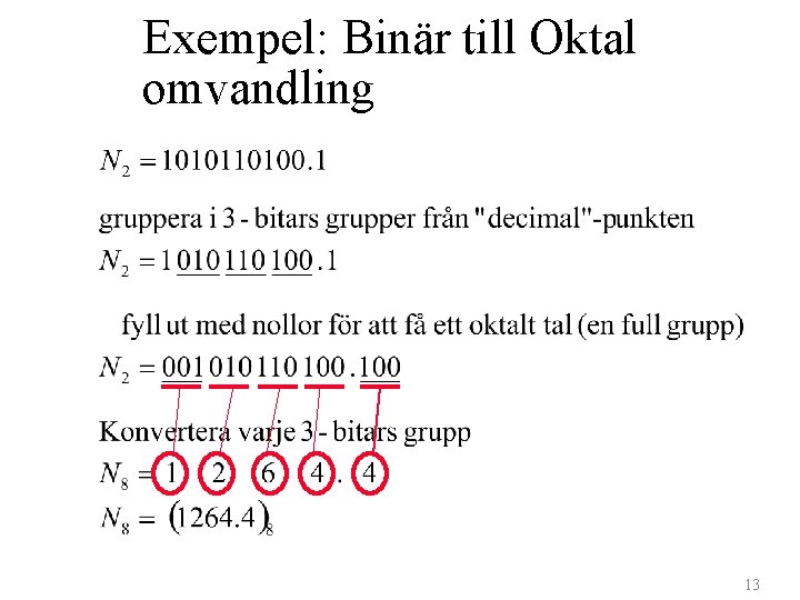 Digitala tal och Boolesk algebra Innehll n n