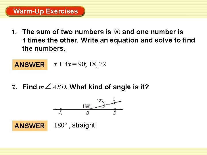 WarmUp Exercises 1 The sum of two numbers