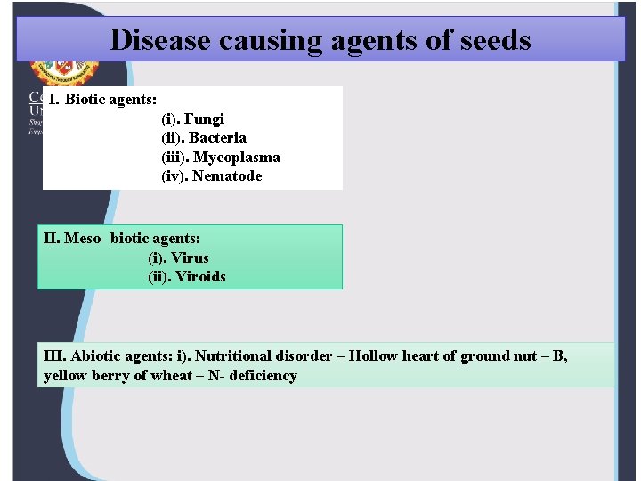 Introduction to seed Pathology Session1 Disease causing agents