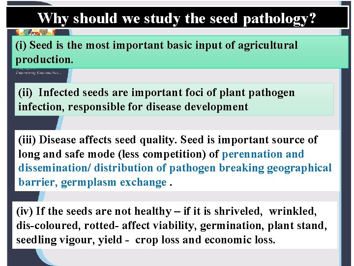 Introduction to seed Pathology Session1 Disease causing agents