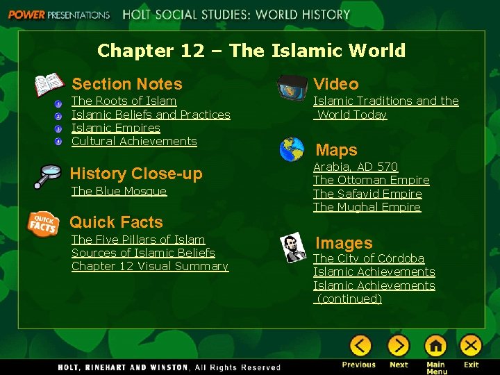 Chapter 12 The Islamic World Section Notes Video