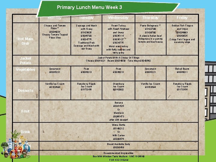 Primary Lunch Menu Week 1 Hot Main Dish