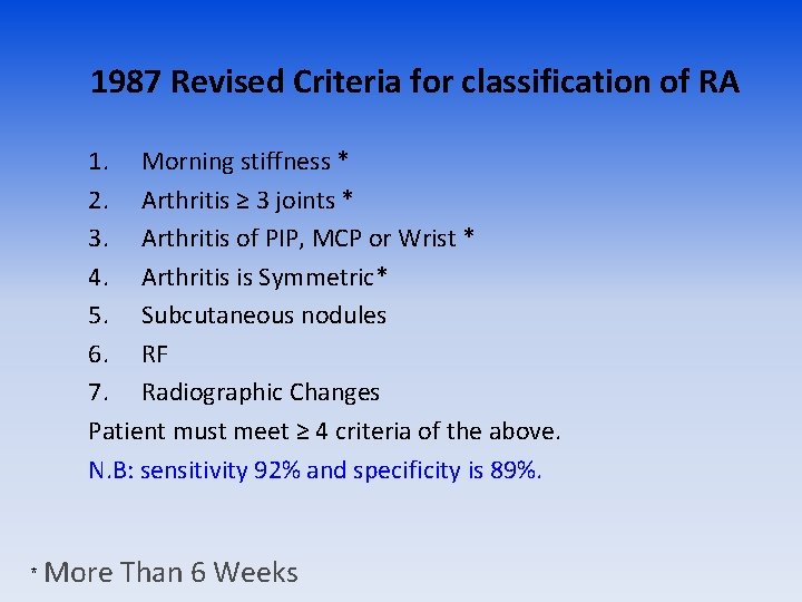 1987 Revised Criteria for classification of RA 1