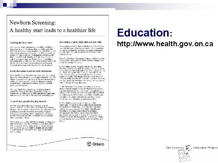 Newborn Screening Ontarios Expanded Screening Program Prepared by