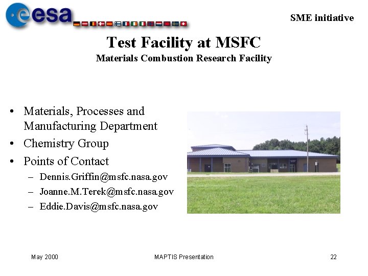 SME initiative TESTING STANDARDS NASA STANDARD 6001 Flammability