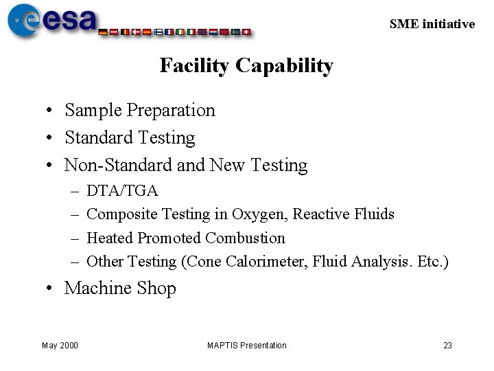 SME initiative TESTING STANDARDS NASA STANDARD 6001 Flammability