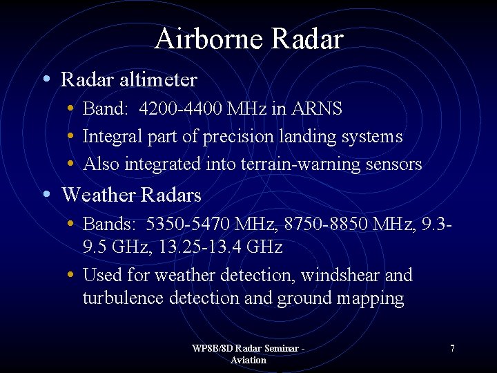 Aviation Use of Radar WP 8 B8 D